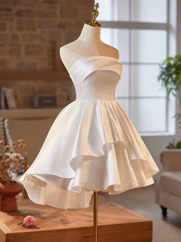 Strapless Ivory Satin Short Prom Dresses, A Line Short Ivory Graduatio ...