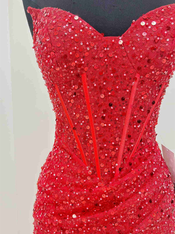 Strapless Short Red Prom Dresses, Shiny Short Red Formal Homecoming Dr ...